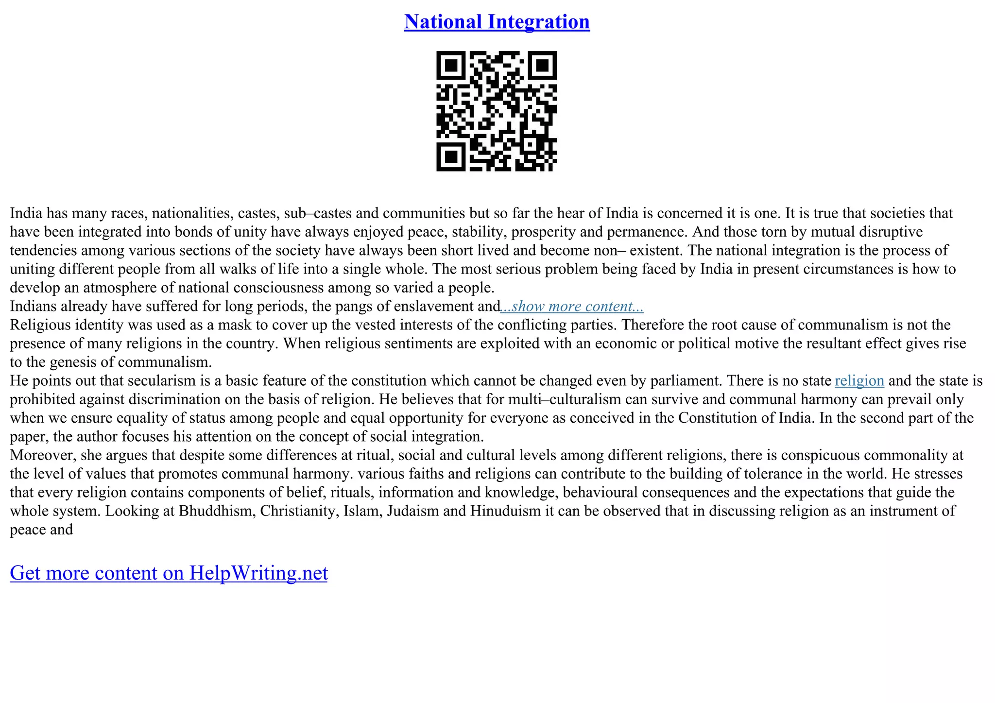 National Integration | PDF | Hinduism | Religion & Spirituality