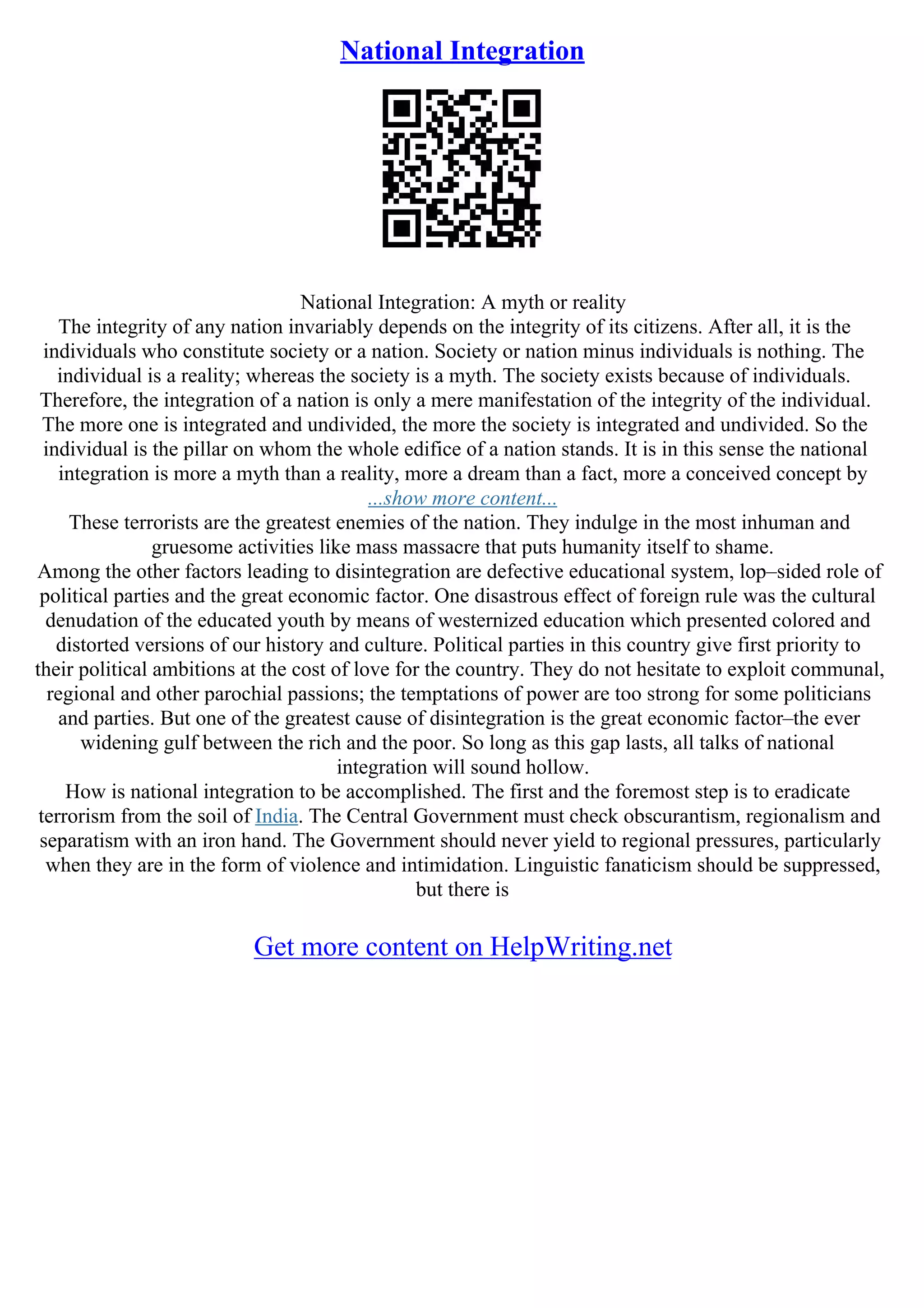 National Integration Essay | PDF