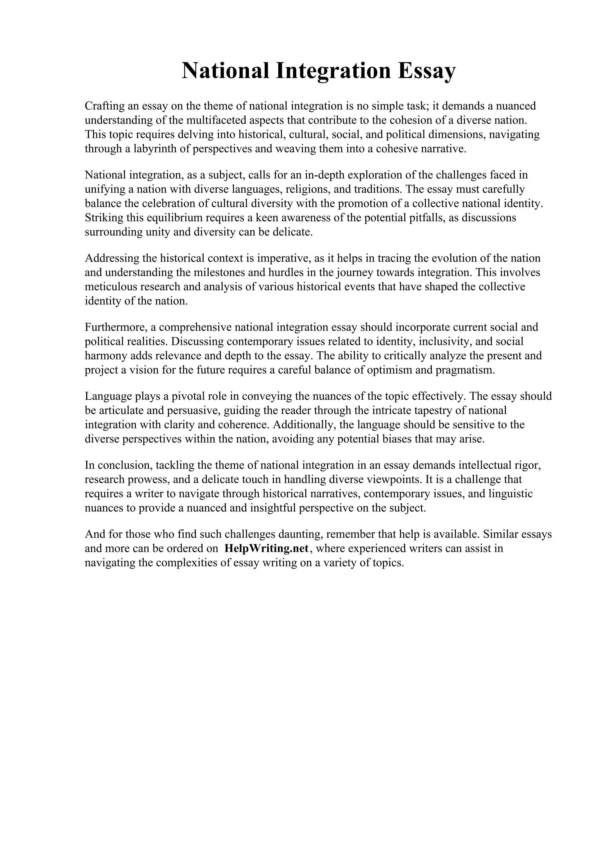 National Integration Essay. National Integration Essay - Javatpoint | PDF