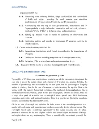 NATIONAL INTELLECTUAL PROPERTY POLICY- INDIA - 12.05.2016
