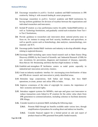 NATIONAL INTELLECTUAL PROPERTY POLICY- INDIA - 12.05.2016