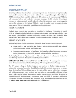 NATIONAL INTELLECTUAL PROPERTY POLICY- INDIA - 12.05.2016
