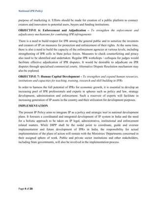 NATIONAL INTELLECTUAL PROPERTY POLICY- INDIA - 12.05.2016
