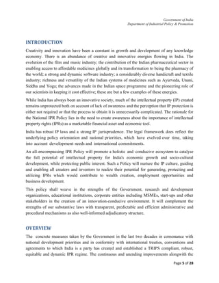 NATIONAL INTELLECTUAL PROPERTY POLICY- INDIA - 12.05.2016