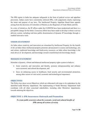 NATIONAL INTELLECTUAL PROPERTY POLICY- INDIA - 12.05.2016