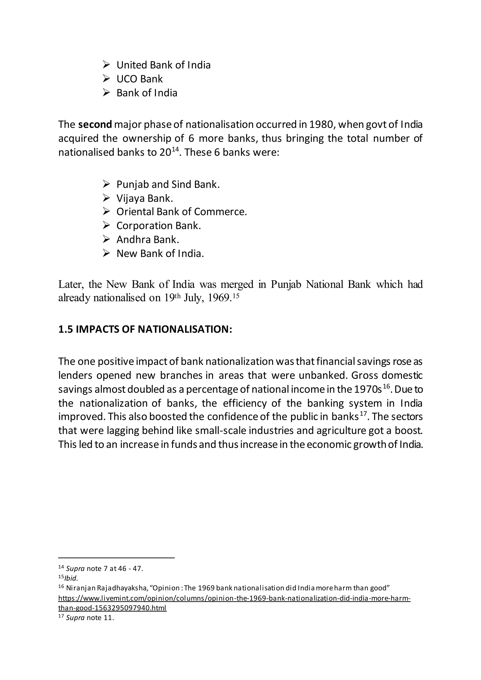 Nationalisation of banks and its impact | DOCX