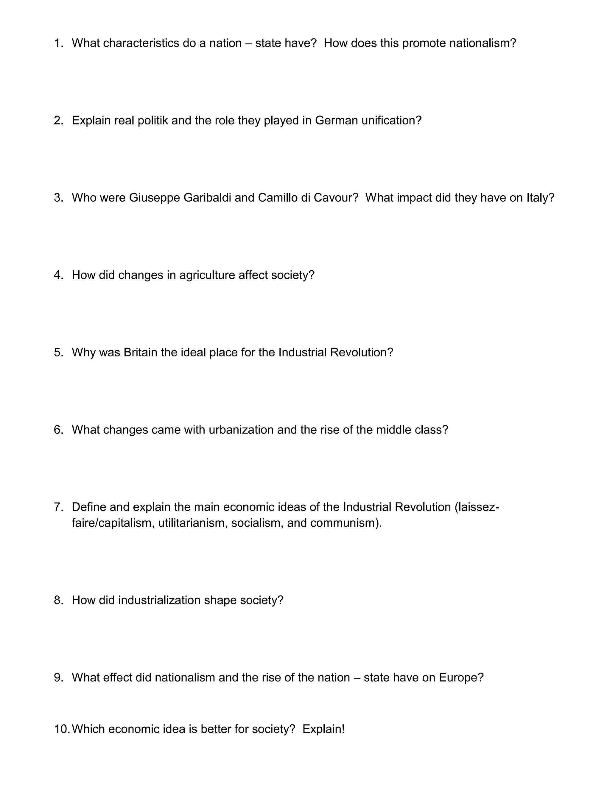 Nationalism and the industrial revolution unit outline 2010 | DOCX