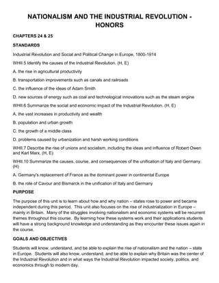 Nationalism and the industrial revolution unit outline 2010 | DOCX