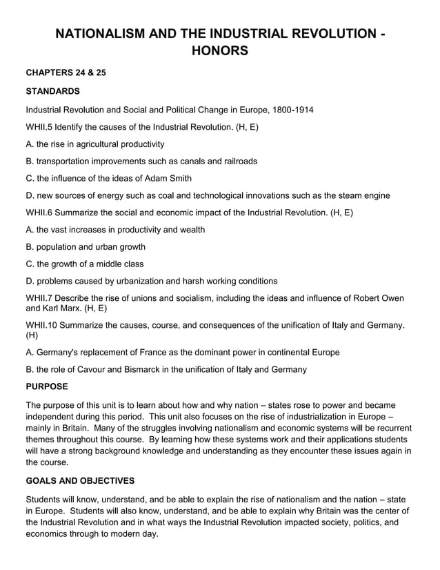 Nationalism and the industrial revolution unit outline 2010 | DOCX