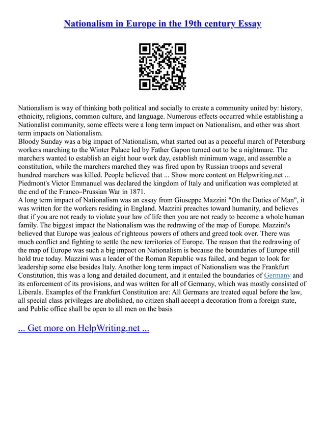 Nationalism In Europe In The 19Th Century Essay | PDF