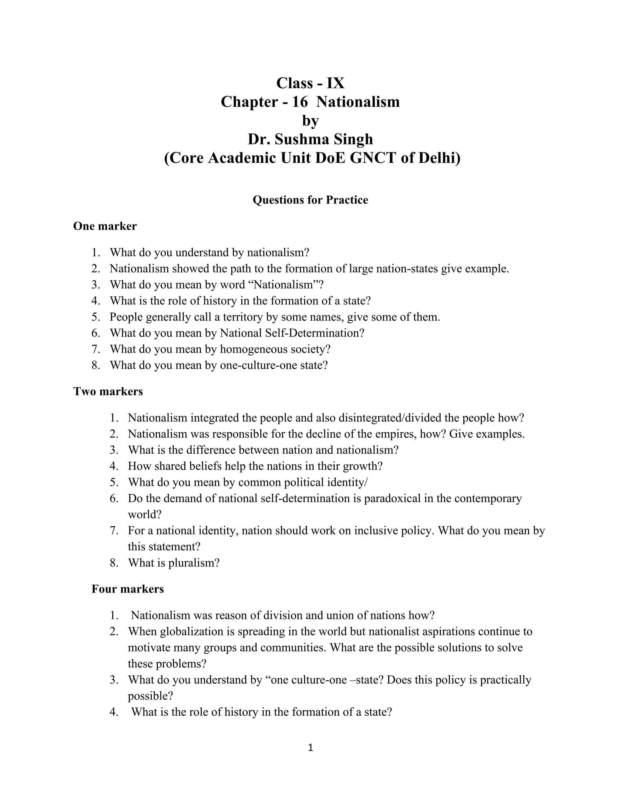 Nationalism xi questions | PDF