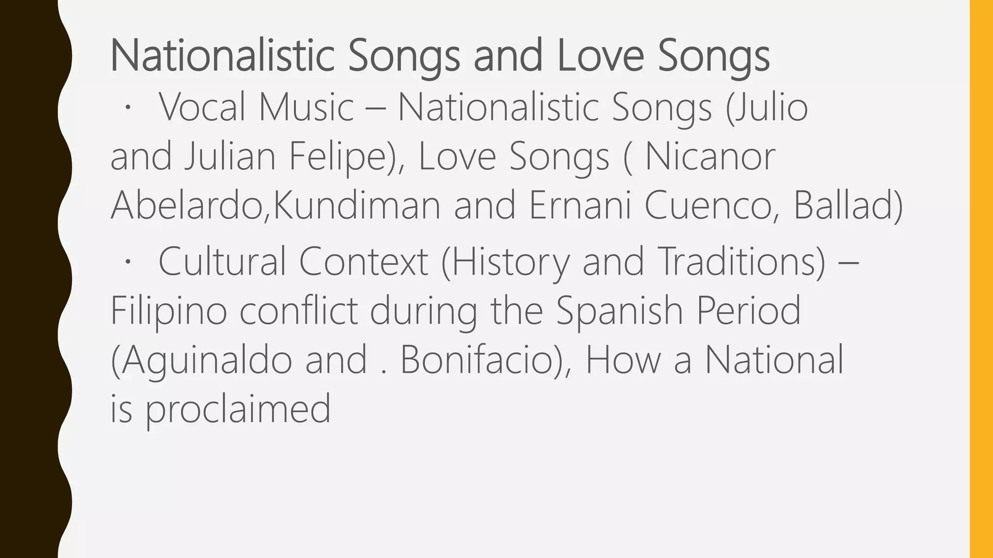 Nationalistic songs and Love Songs | PPTX