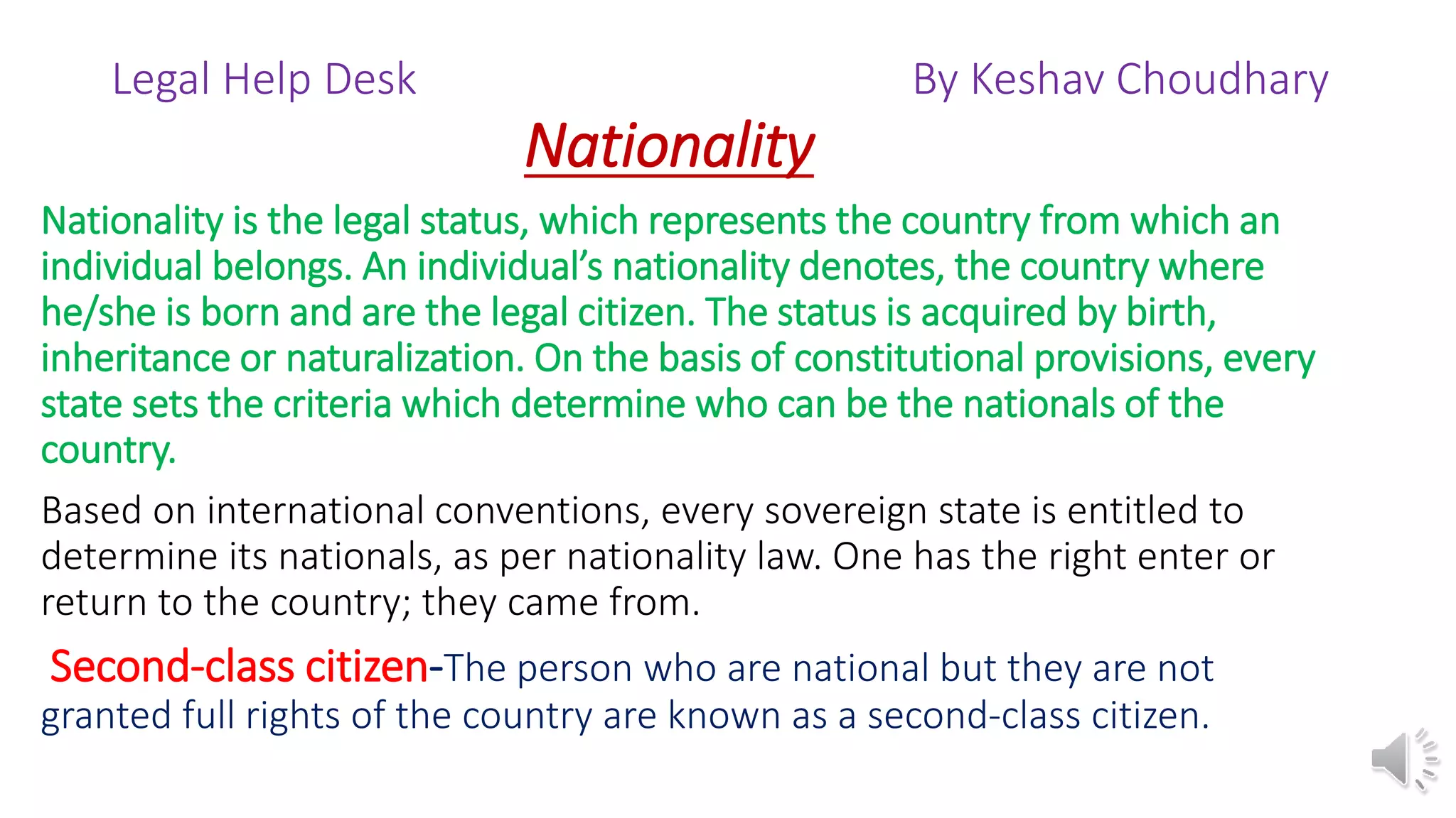 Nationality & Citizenship in international law | PPTX