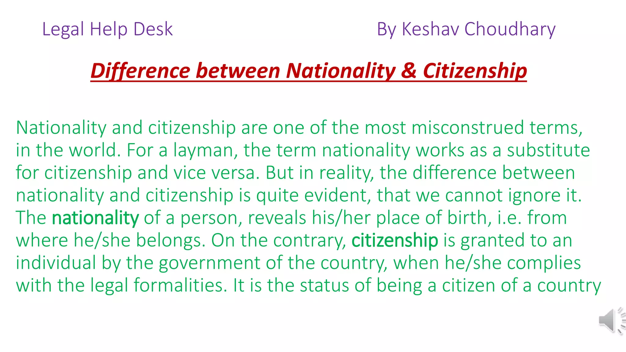 Nationality & Citizenship in international law | PPTX