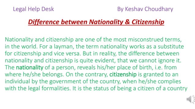 Nationality & Citizenship in international law | PPTX