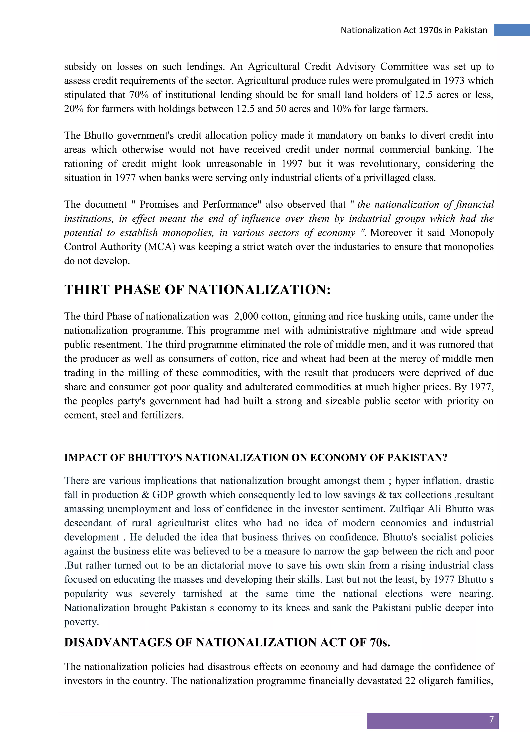 Nationalization in Pakistan entrepreneur | DOCX