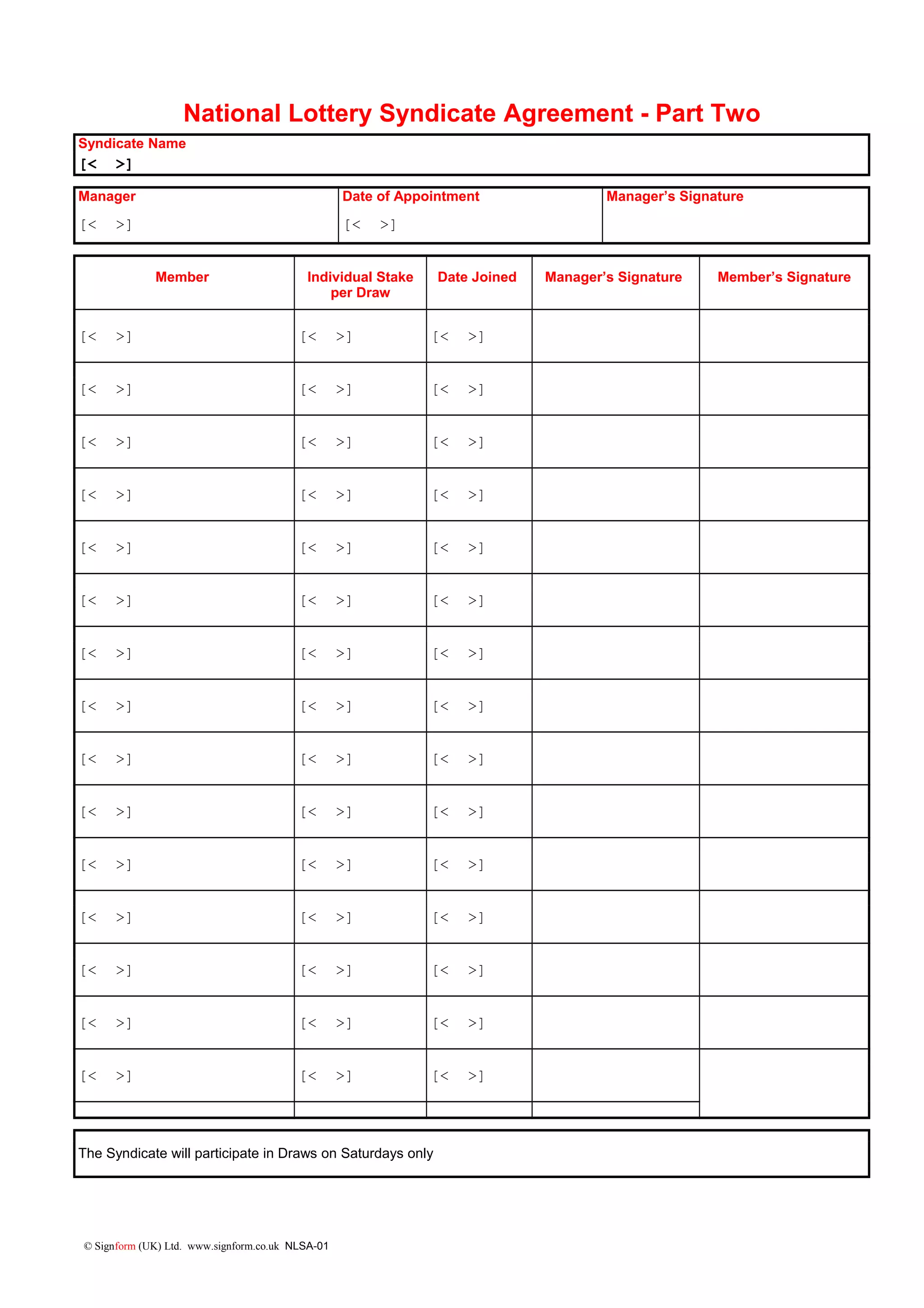 National lottery syndicate agreement | DOC