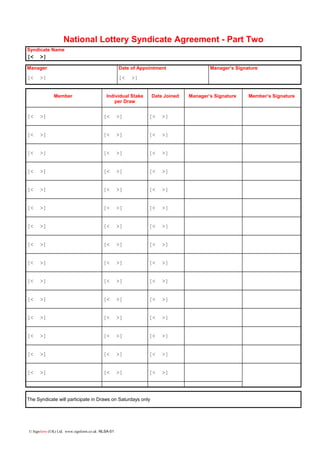 National lottery syndicate agreement | DOC