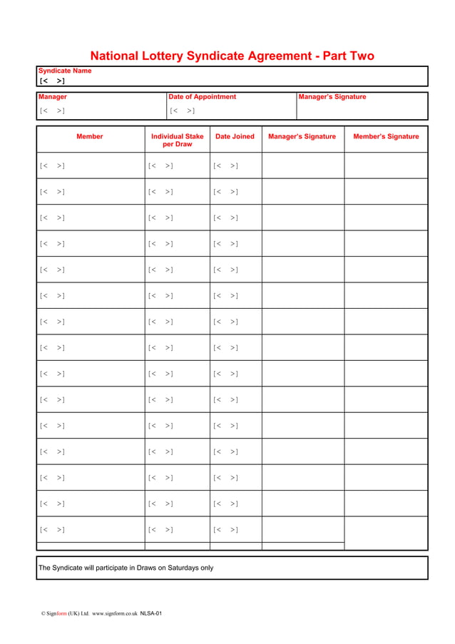 National lottery syndicate agreement | DOC