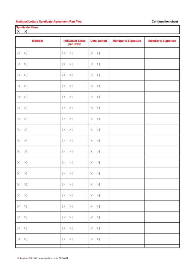 National lottery syndicate agreement | DOC