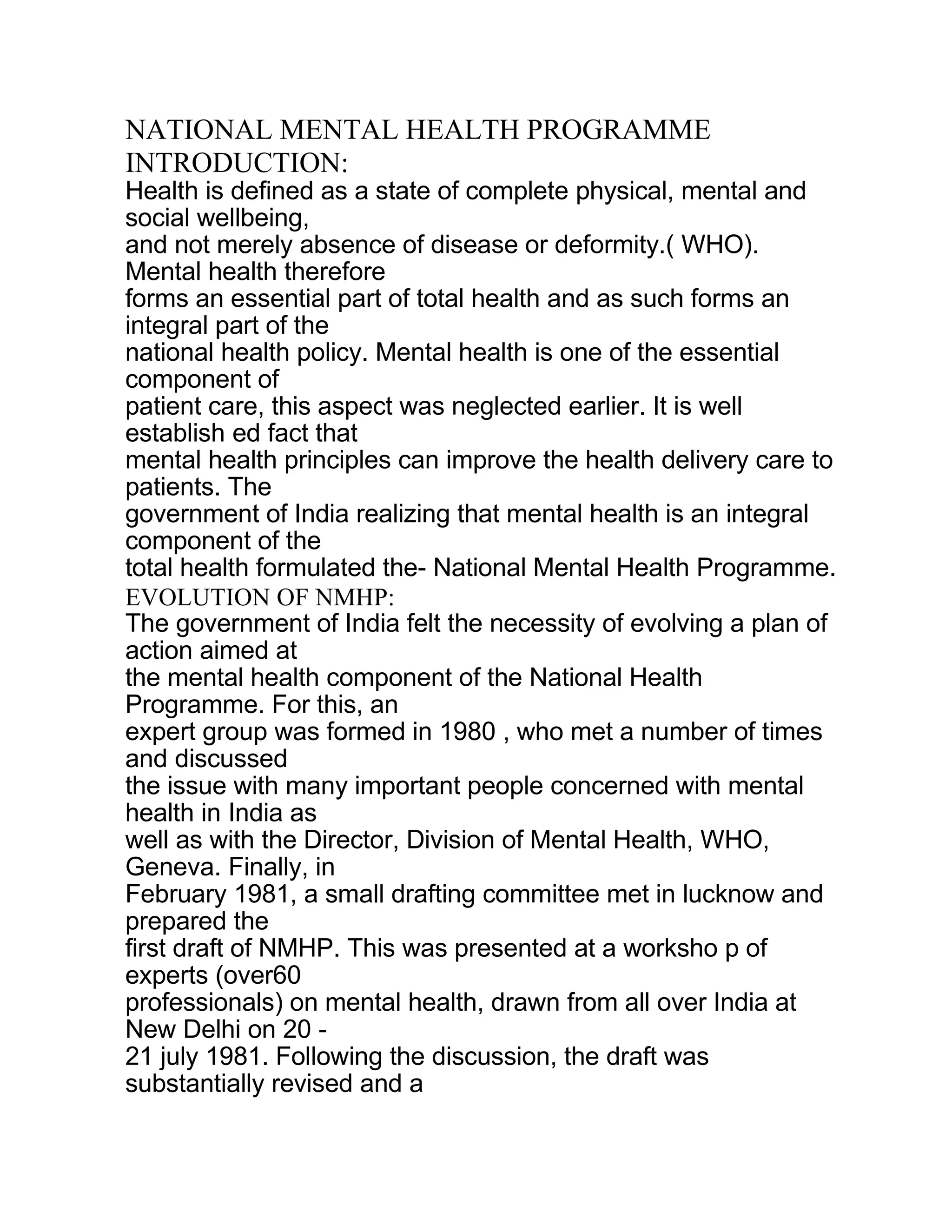 National mental health programme | DOC