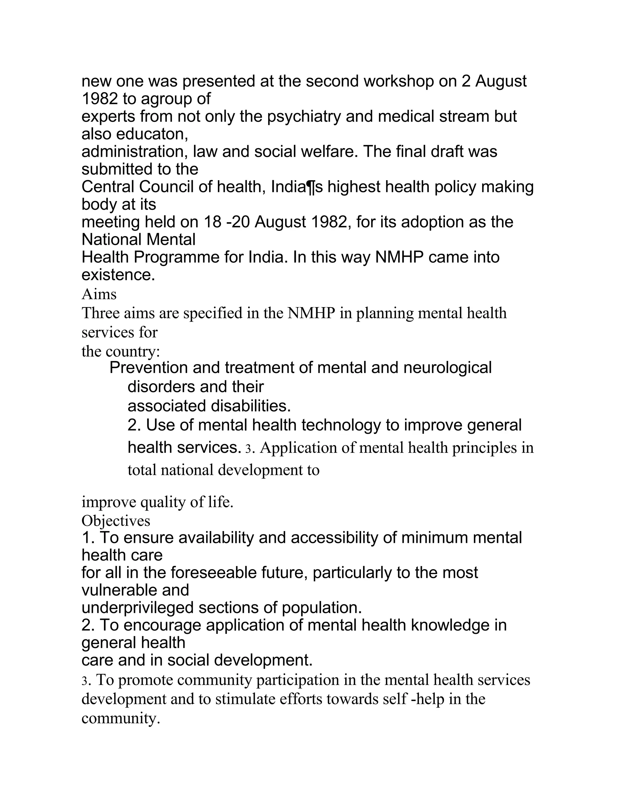 National mental health programme | DOC
