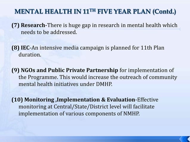 National mental health programme (nmhp) | PPTX | Mental Health ...