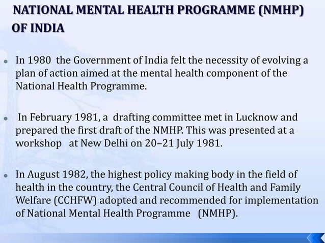 National mental health programme (nmhp) | PPTX | Mental Health ...