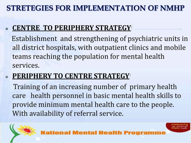 National mental health programme (nmhp) | PPTX | Mental Health ...