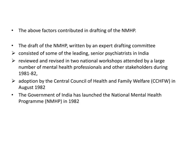 National mental health programme (nmhp) | PPTX | Mental Health ...