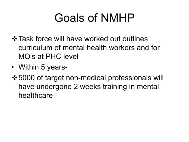 National mental health programme (nmhp) | PPTX | Mental Health ...