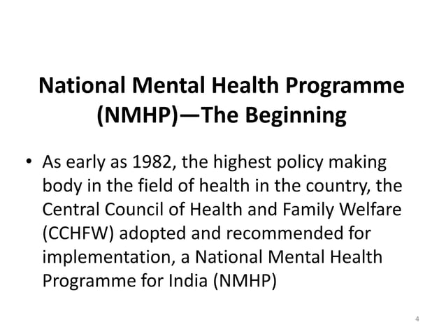 National mental health programme (nmhp) | PPTX | Mental Health ...