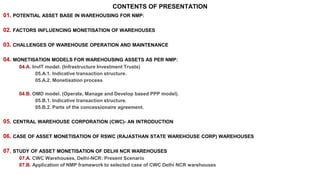 National monetization pipeline - WAREHOUSES | PPTX