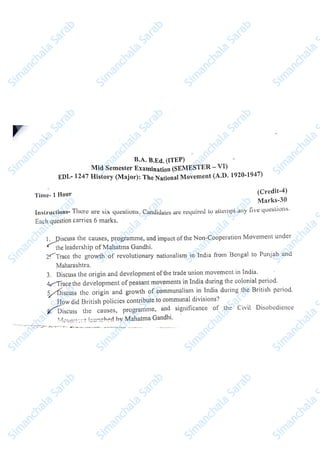 Indian National Movement (1920–1947) Complete Notes PDF by Simanchala ...