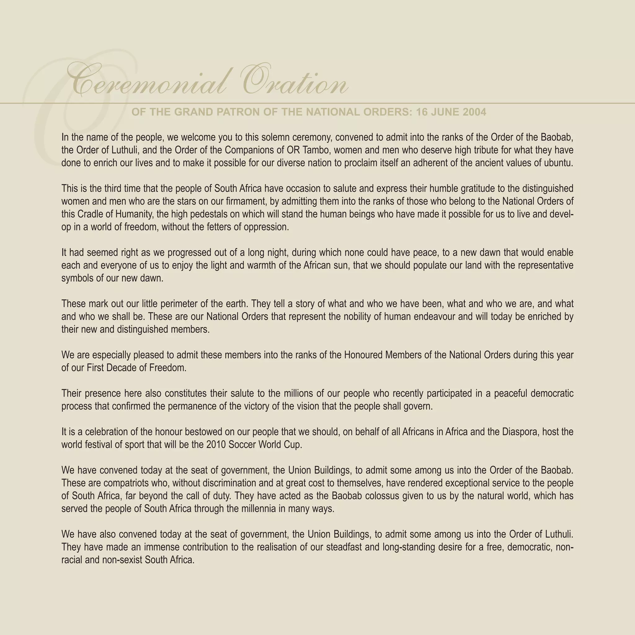 The Presidency - National Orders Booklet 2004 | PDF