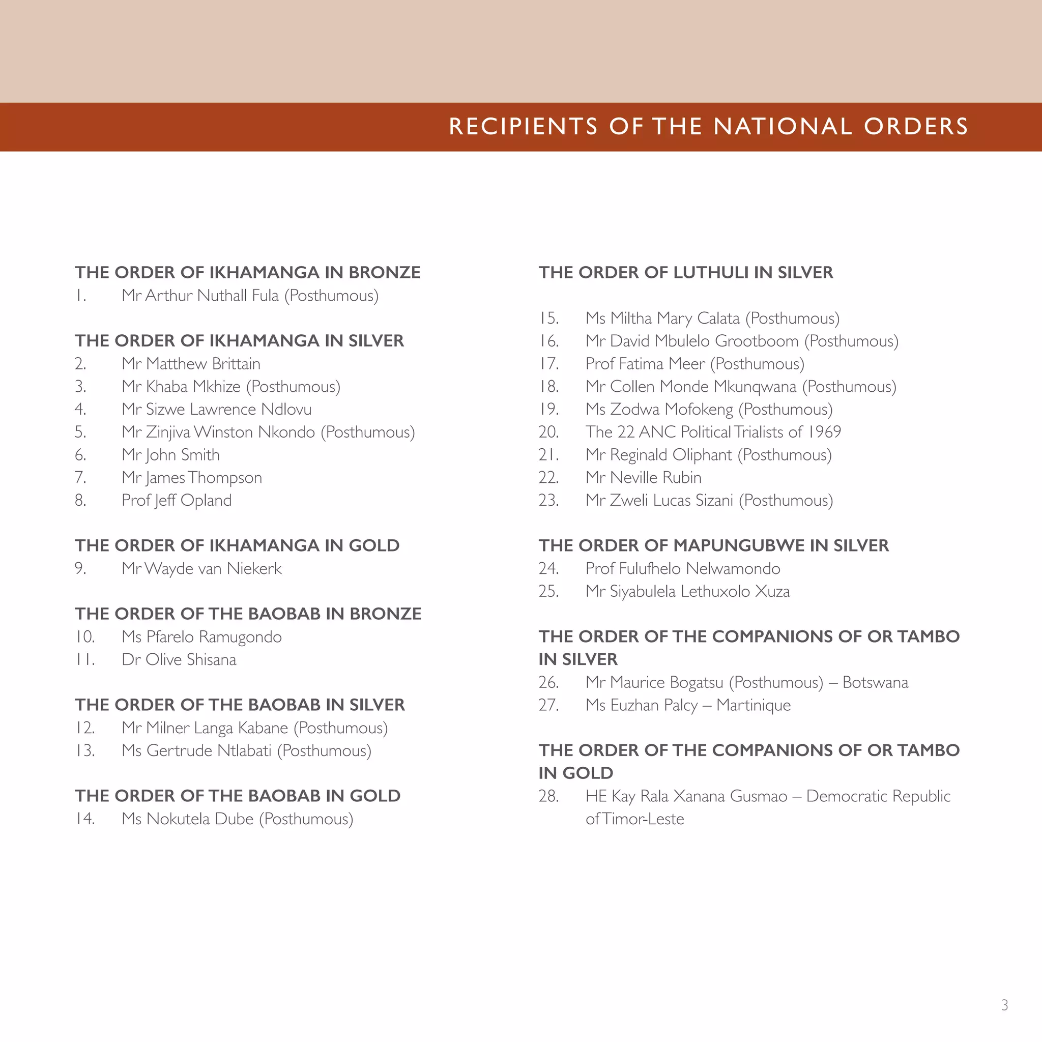 The Presidency - National Orders Booklet 2017 | PDF