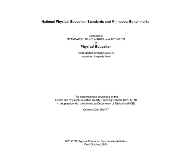 National Physical Education Standards and Minnesota Benchmarks 12 17 ...