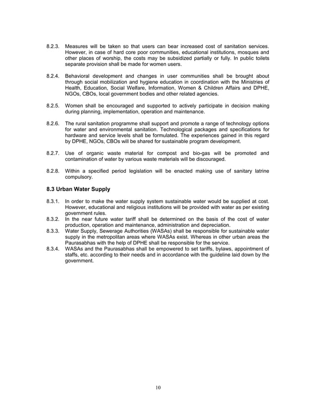 National Policy For Safe Water Supply And Sanitation 1998 Pdf