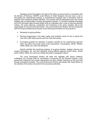 National policy for safe water supply & sanitation 1998 | DOC