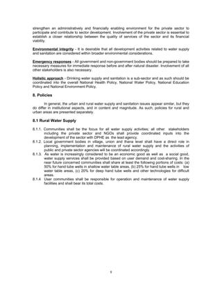 National policy for safe water supply & sanitation 1998 | DOC