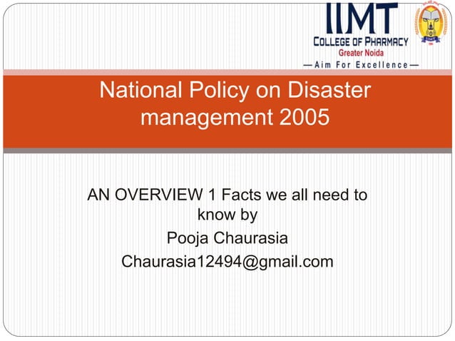 National Policy on Disaster management 2009.pptx | Disasters