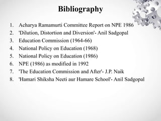 National policy on education (1986) critical analysis | PPTX
