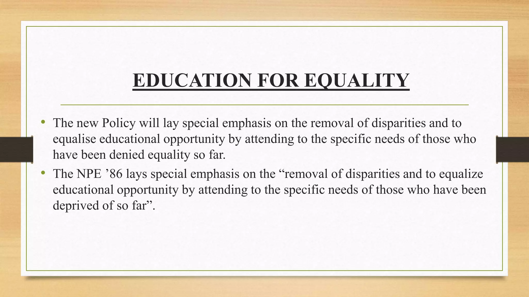 National policy on education (npe 1986) | PPTX