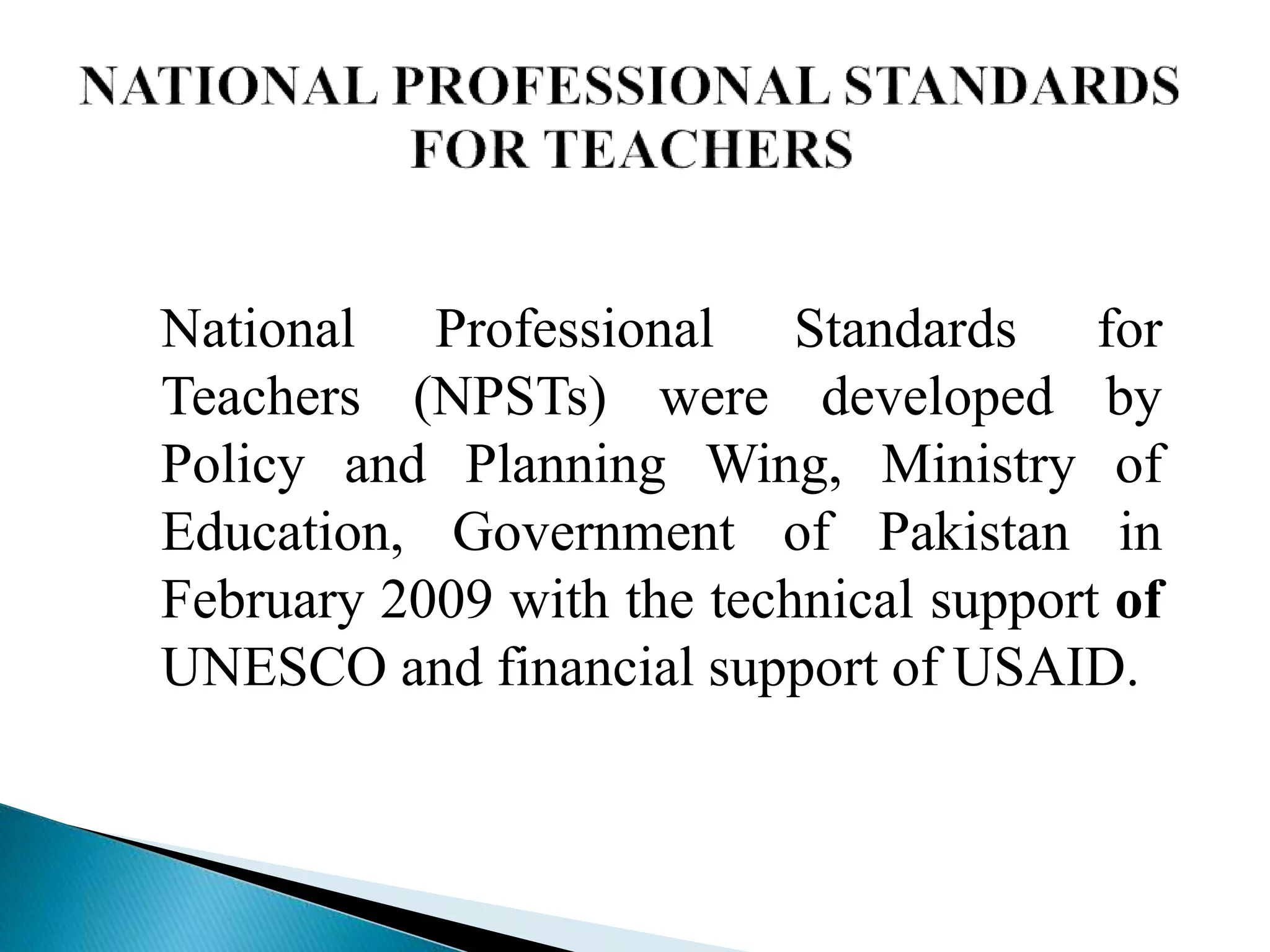 National professional standards for teachers in pakistan | PPTX