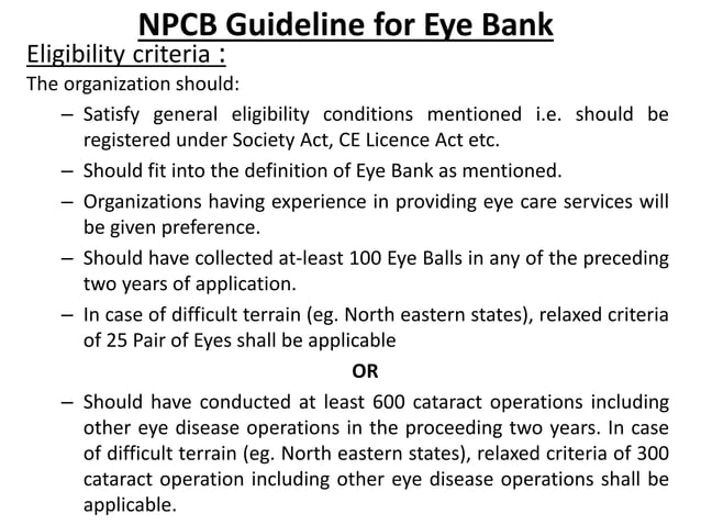 National programme for control of blindness eye bank | PPTX | Eye and ...
