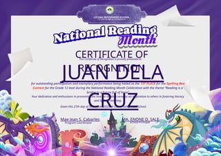 National Reading Month Certificate in Purple Fantasy Storybook ...