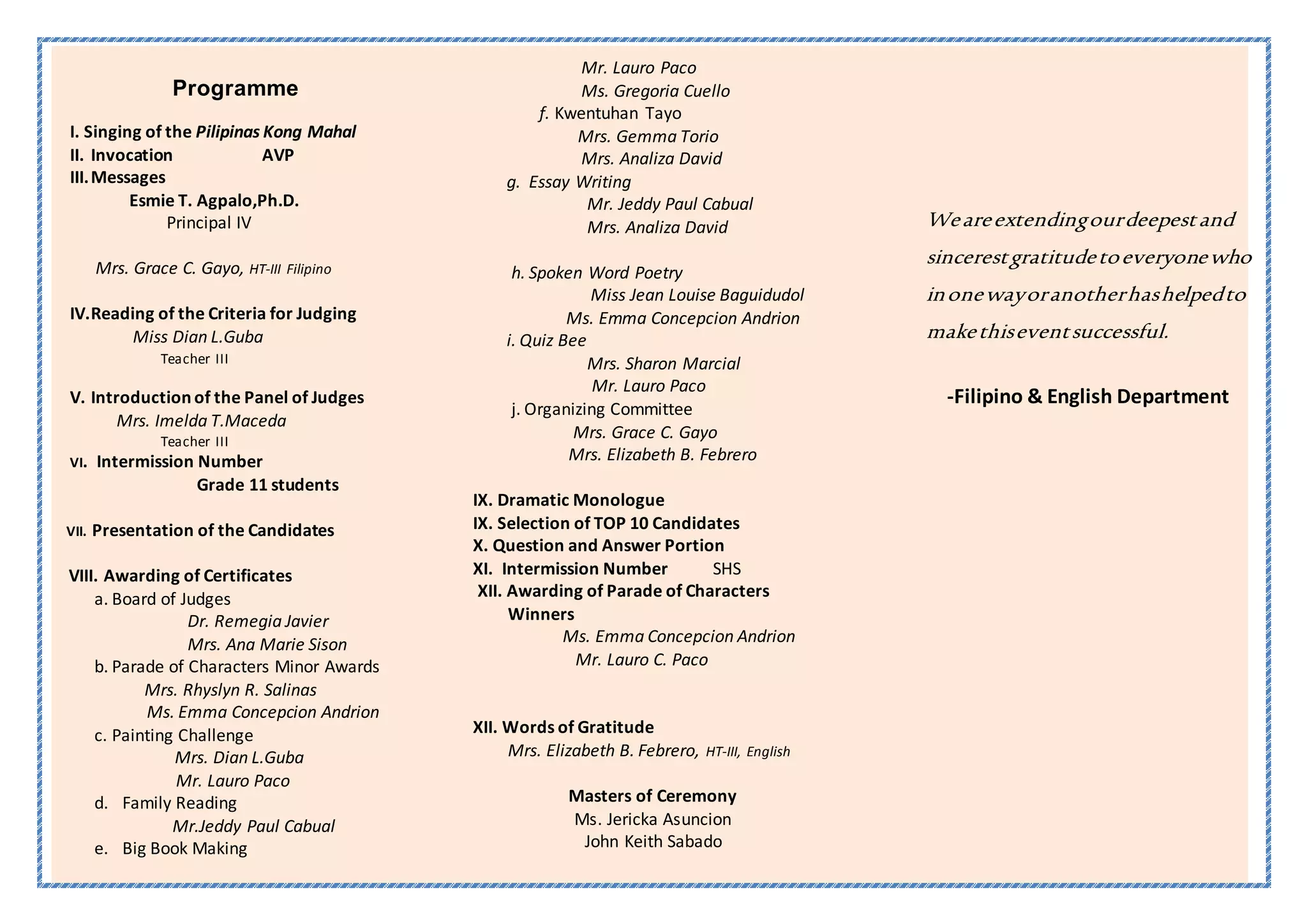 National reading month program | DOCX