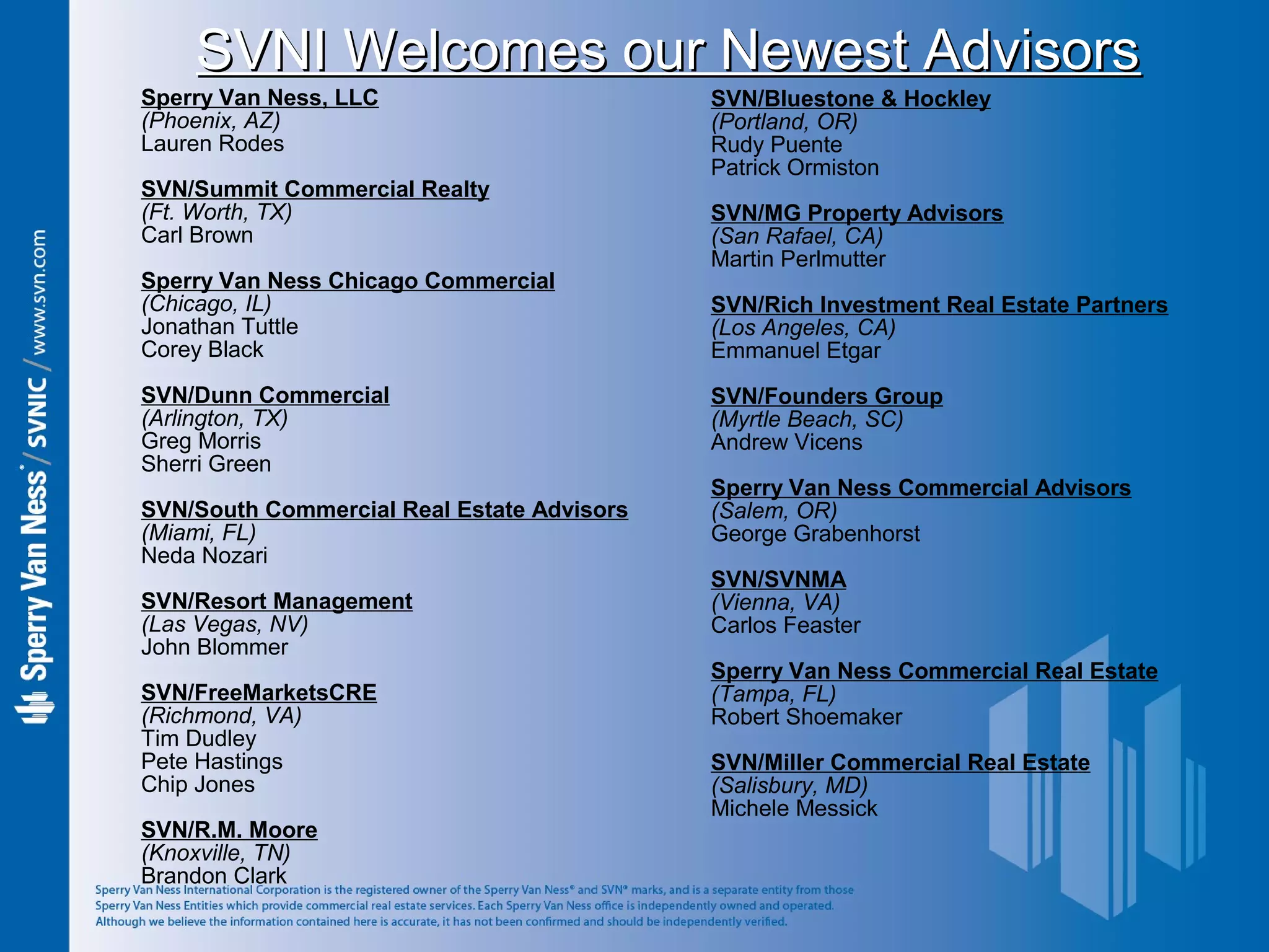 Sperry Van Ness #CRE National Sales Meeting 5-6-13 | PPT