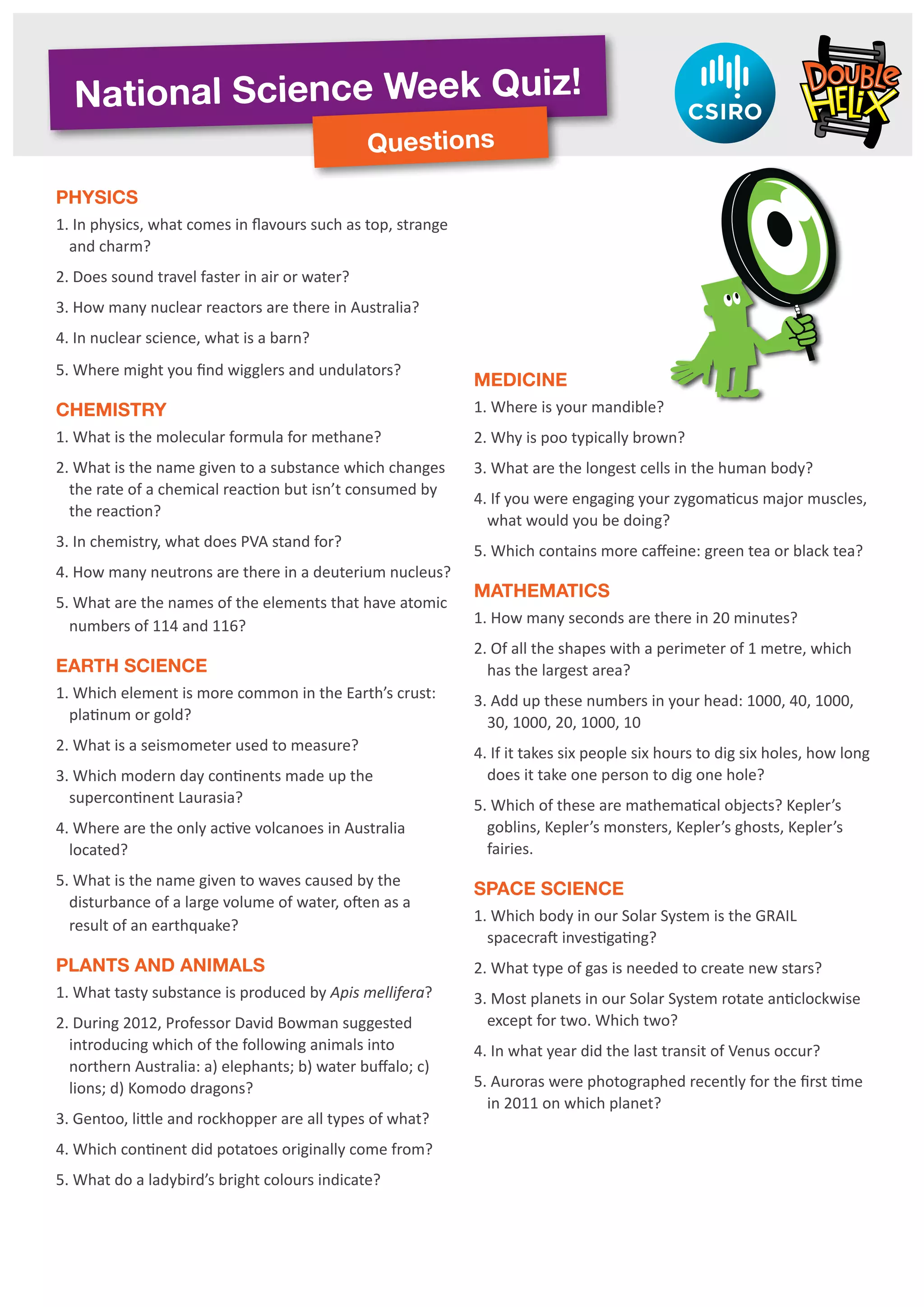 National science week quiz questions 2012 | PDF