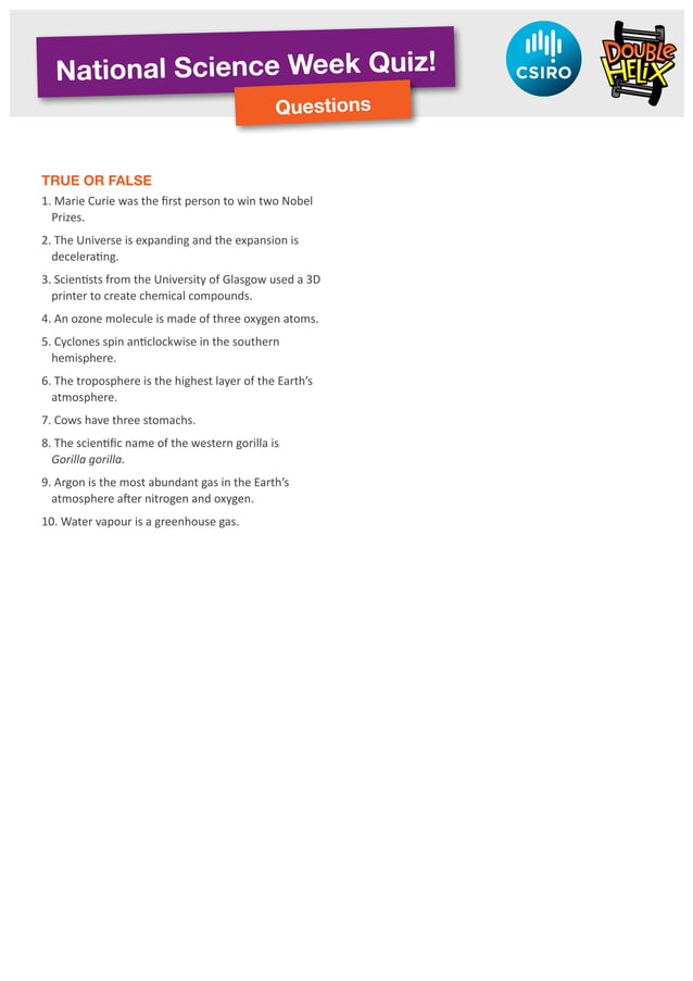 National science week quiz questions 2012 | PDF